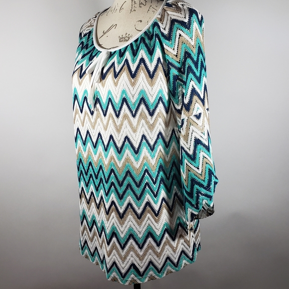 Tacera | Tops | Tacera Chevron Stripe Bell Sleeve Blouse Large | Poshmark